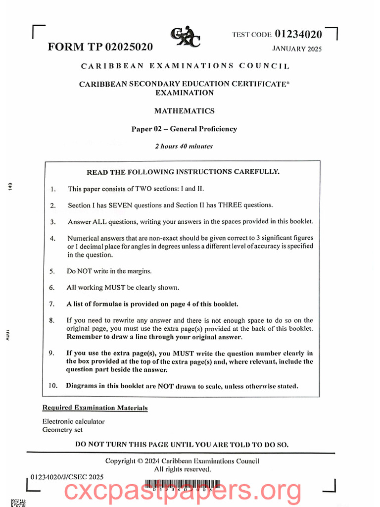 Jan 2025 Math CSEC | PDF