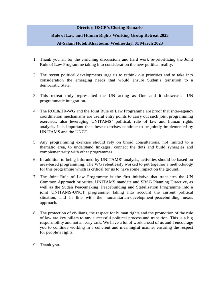 Closing Remarks for Director OSCP at ROL WG Retreat | PDF