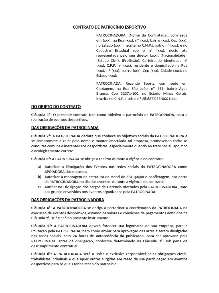Contrato de Patrocínio Esportivo | PDF