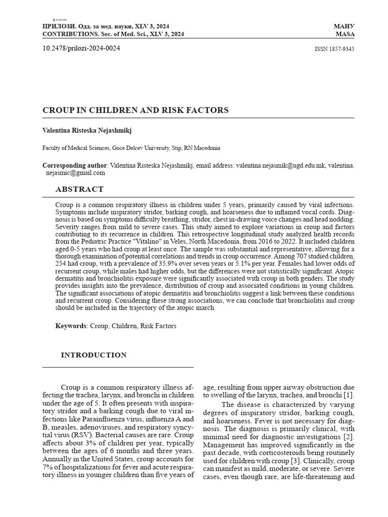 Croup in Children and Risk Factors | PDF | Diseases And Disorders ...