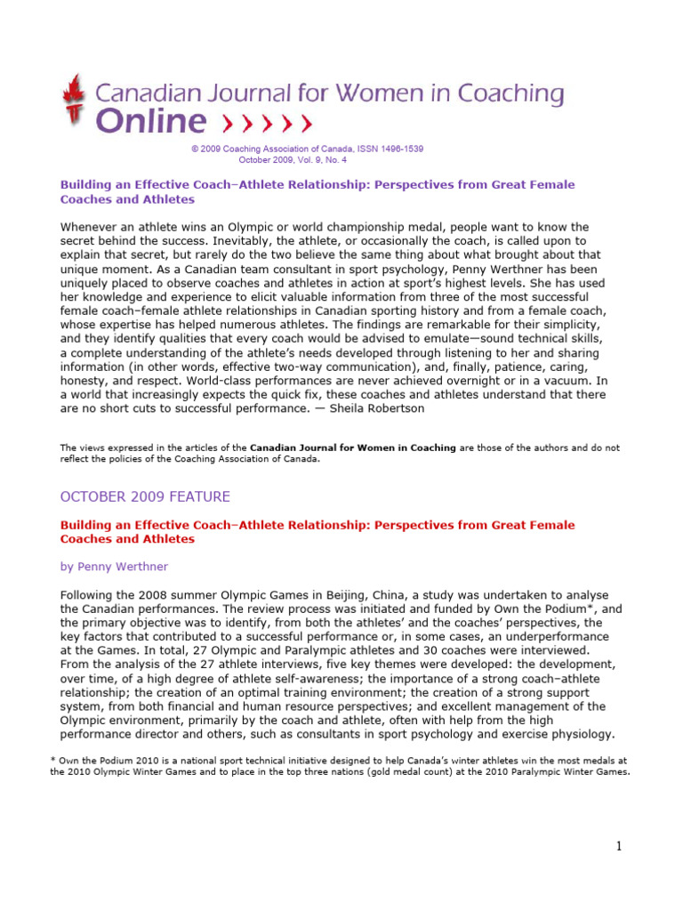 Effective Coach-Athlete Relationships | PDF