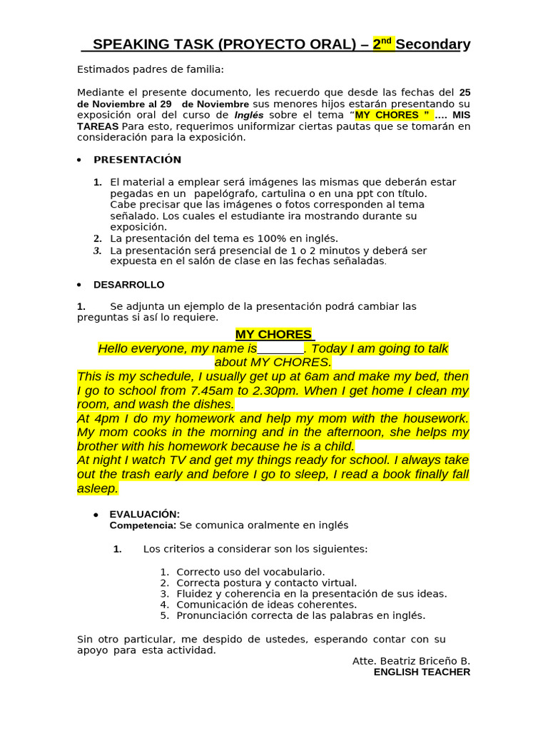 Speaking Task (2do Sec-2024-4b) | PDF