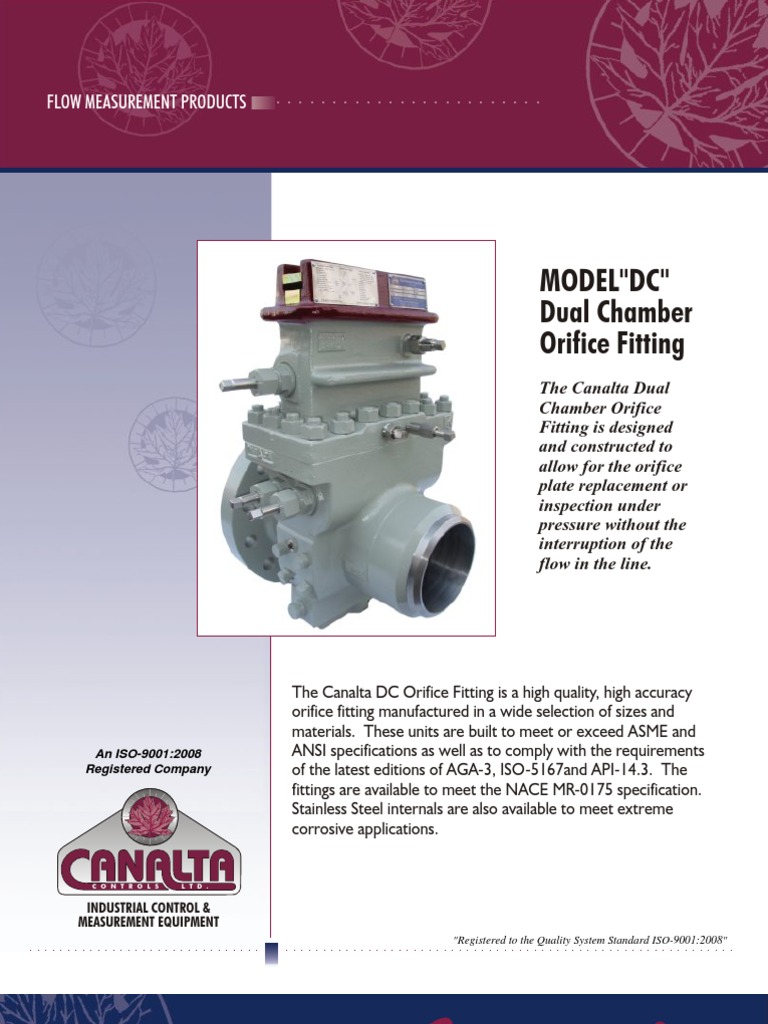 Model"Dc": Dual Chamber Orifice Fitting | PDF | Valve | Iso 9000