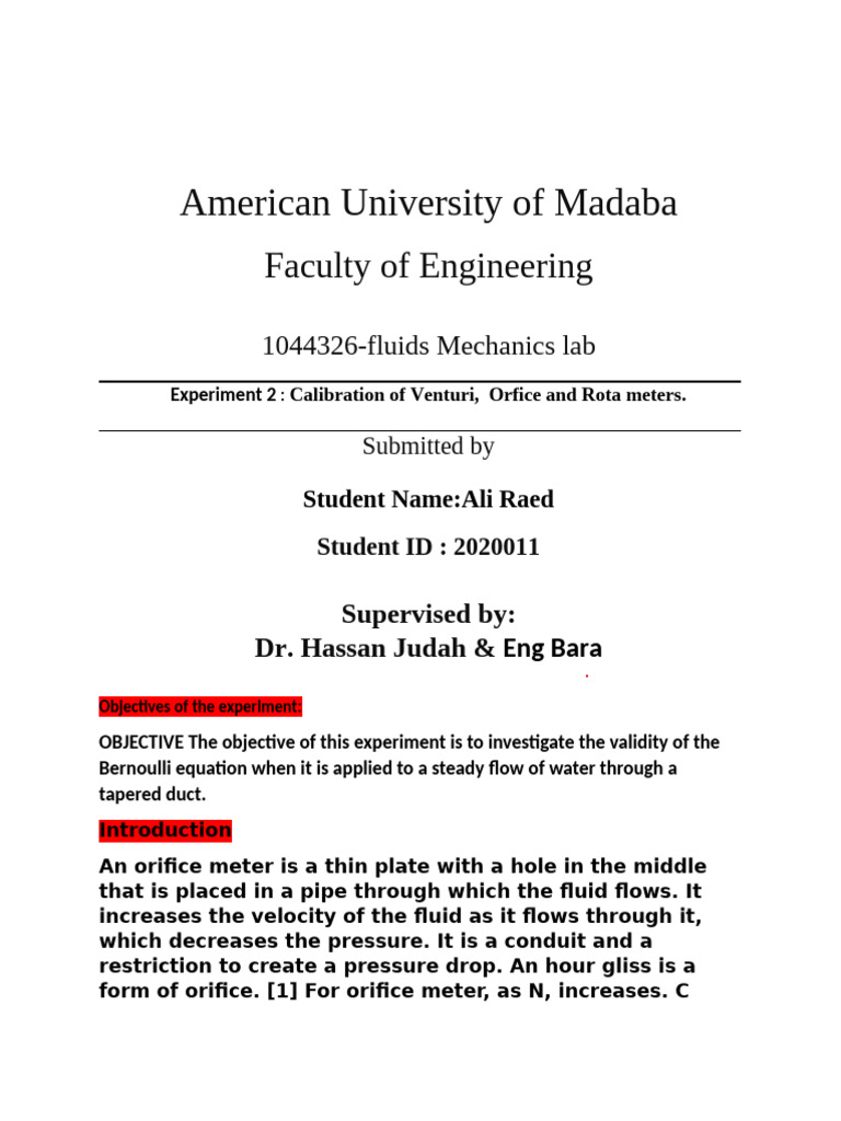 Calibration of Venturi and Orifice Meters | PDF | Flow Measurement ...