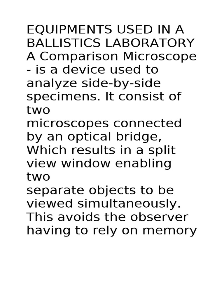 EQUIPMENTS USED IN A BALLISTICS LABORATORY | PDF