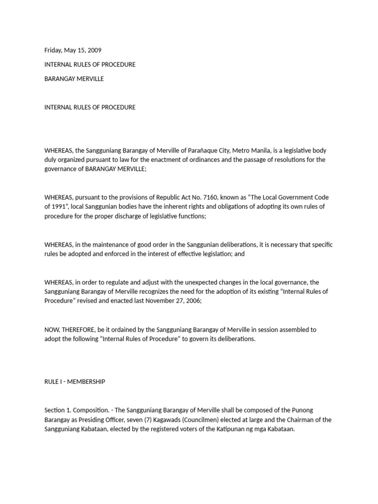 IRP Sample Barangay | PDF | Quorum | Committee