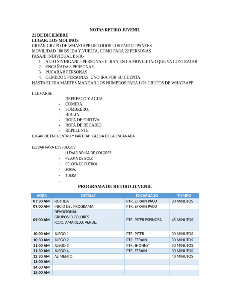 Programa de Retiro Juvenil | PDF