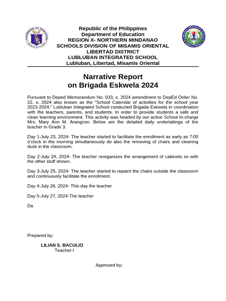 District Brigada Narrative Report Final | PDF