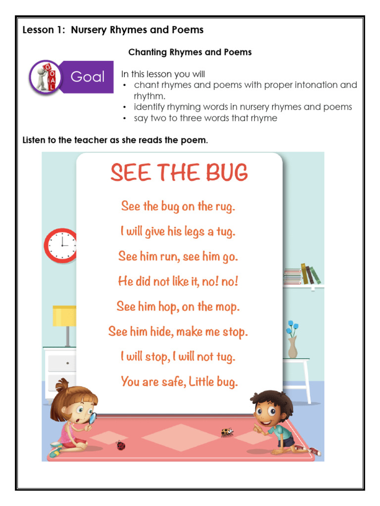 Nursery Rhymes and Poems Lesson Plan | PDF | Syllable | Consonant