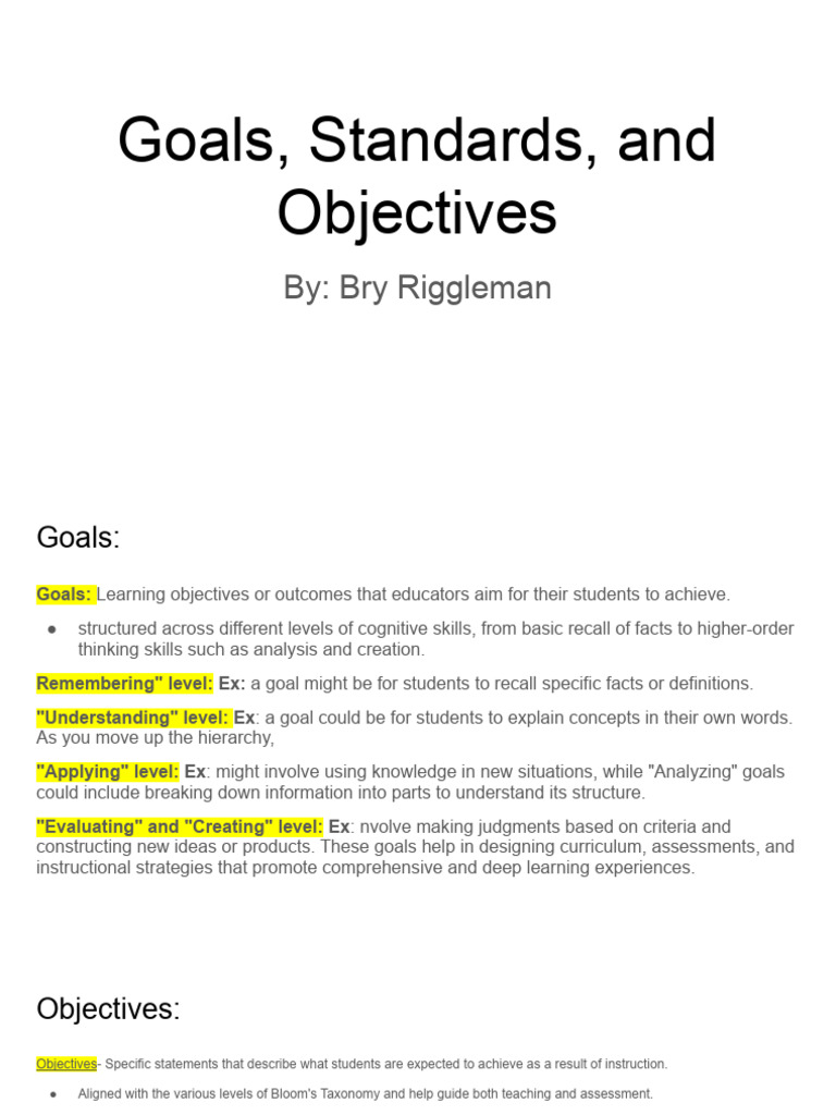 Goals, Standards, and Objectives | PDF | Educational Assessment | Thought