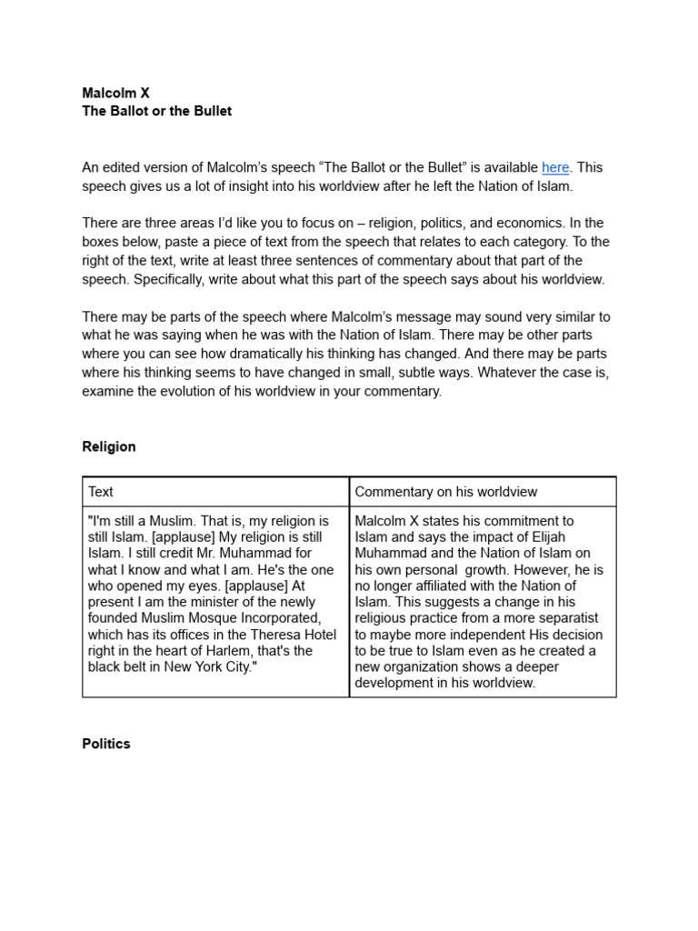 Ballot or The Bullet Assignment | PDF | Malcolm X