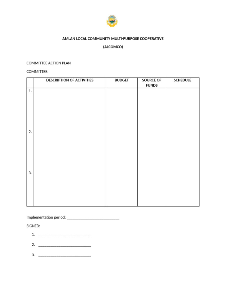 ALCOMCO Committee Action Plan Overview | PDF