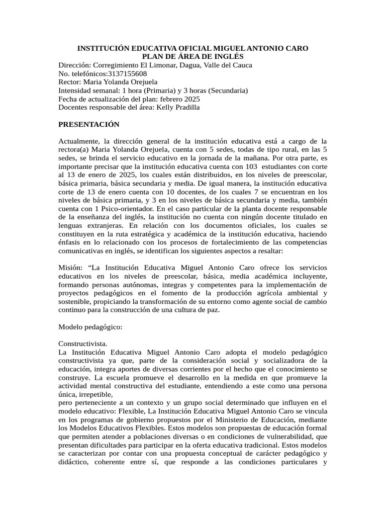 Proyecto de Bilinguismo 2025 | PDF | Evaluación | Aprendizaje