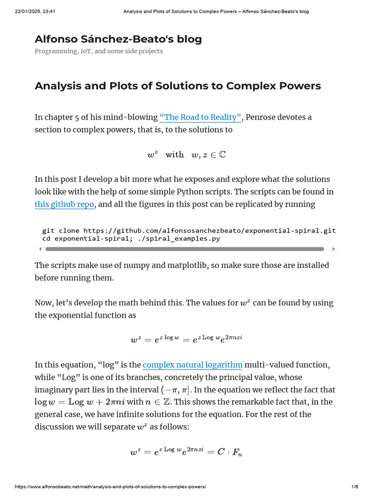 Analysis and Plots of Solutions To Complex Powers - Alfonso Sánchez-Beato's Blog | PDF ...