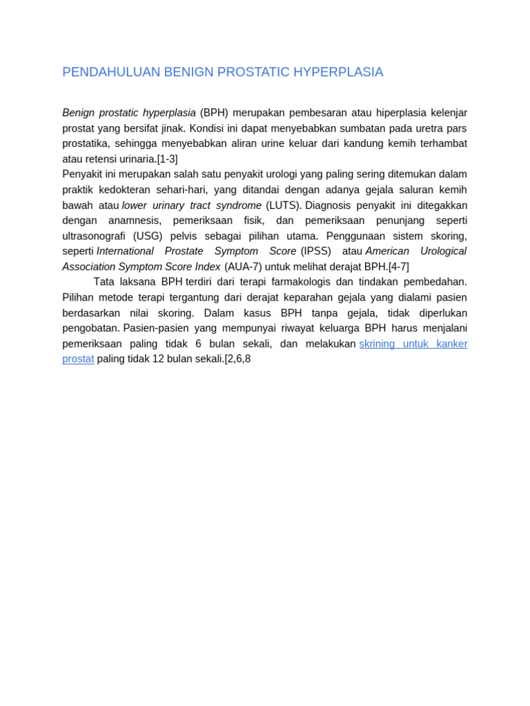 Pendahuluan Benign Prostatic Hyperplasia | PDF
