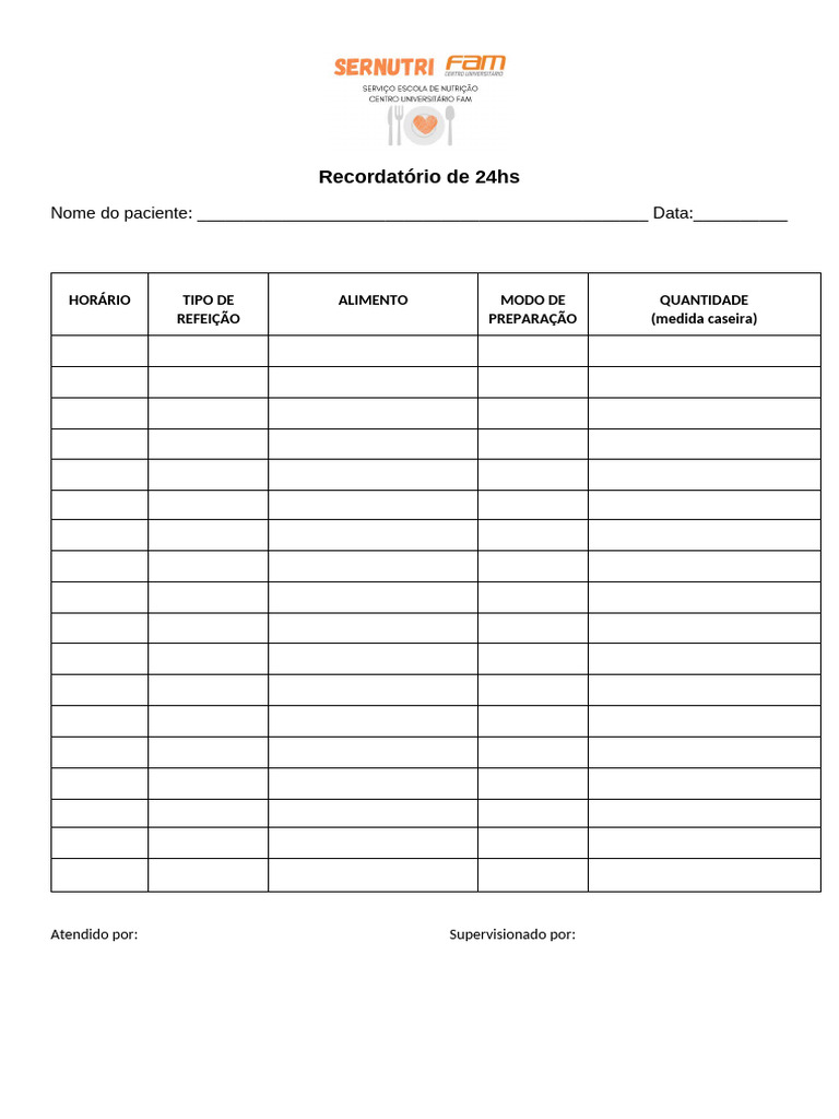 Recordatório Alimentar de 24hs Atualizado | PDF