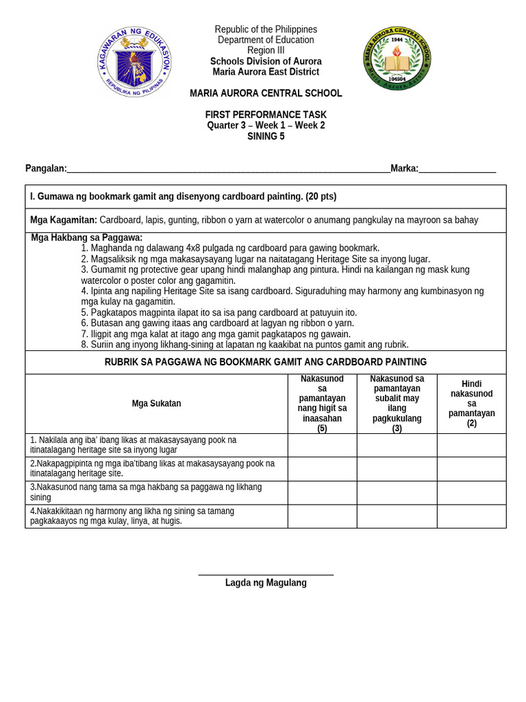 ARTS Q3 1st Performance Task - Dot | PDF