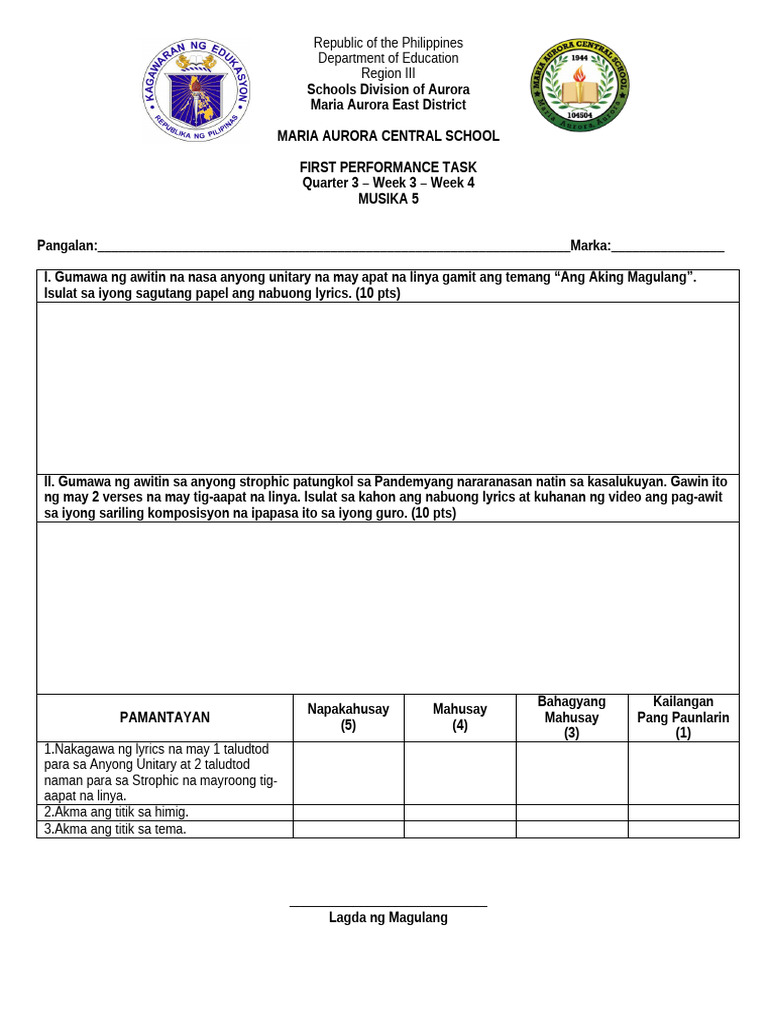 MUSIC Q3 1st Performance Task - Dot | PDF