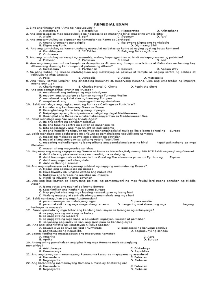 Remedial Exam | PDF