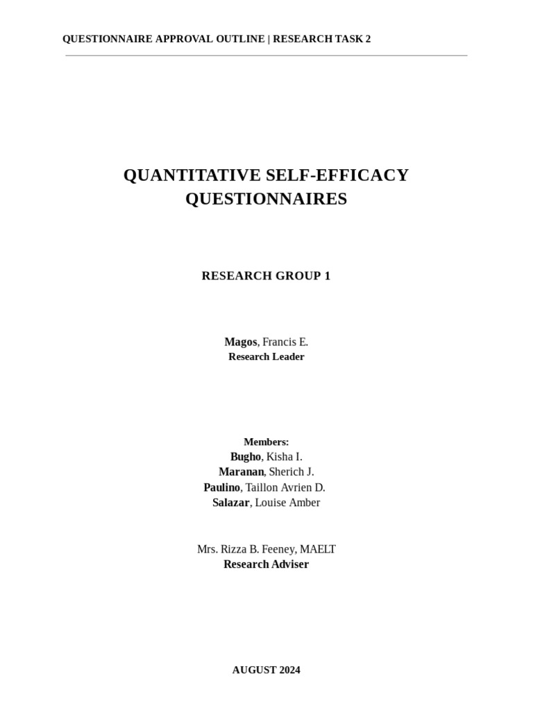 Research Task 2 - Self-Efficacy Questionnaires | PDF