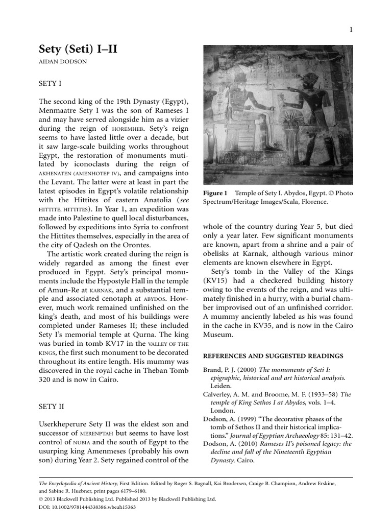 The Encyclopedia of Ancient History - Sety (Seti) I-II (2013) | PDF ...