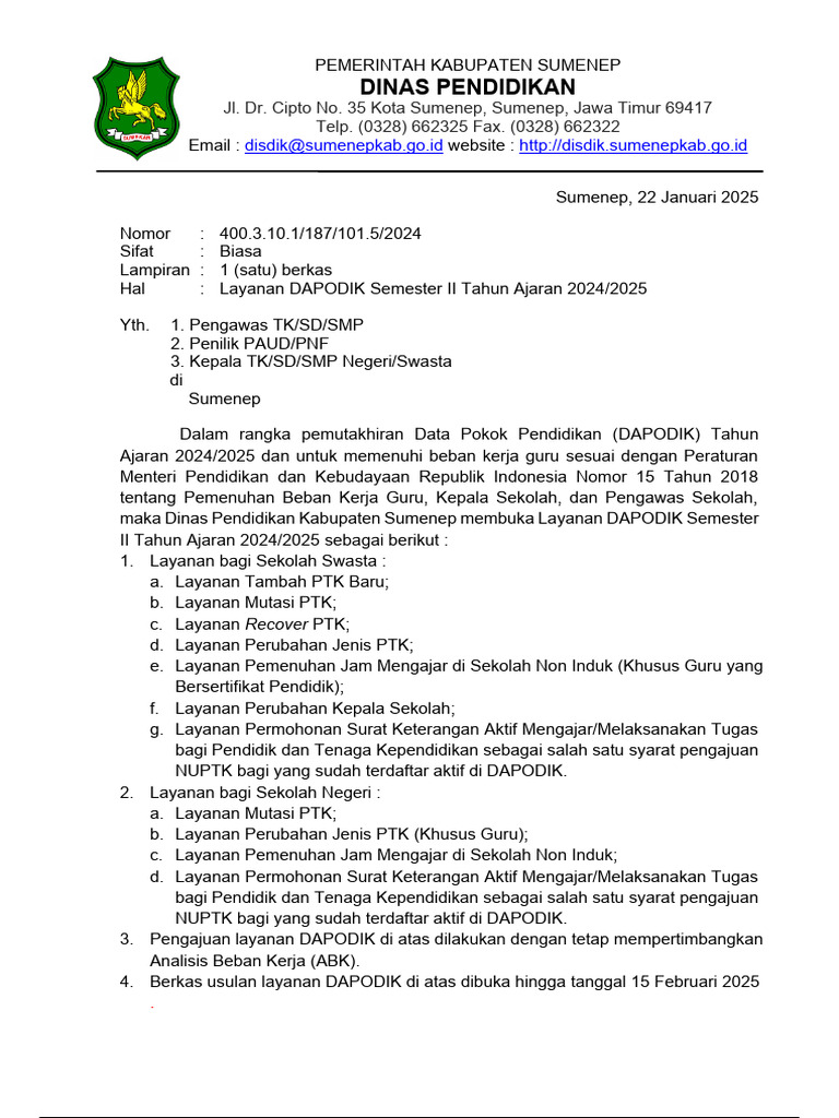 SE Layanan Dapodik 23-01-2025-Digabungkan | PDF