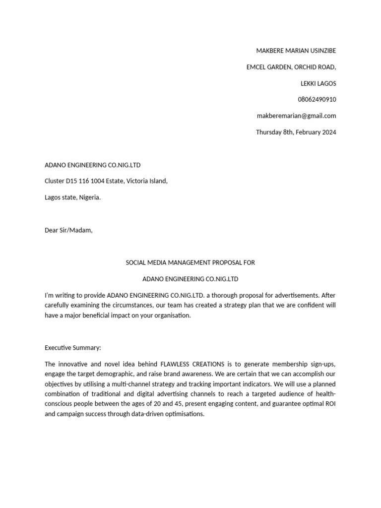 Social Media Proposal for Adano | PDF | Advertising | Target Audience