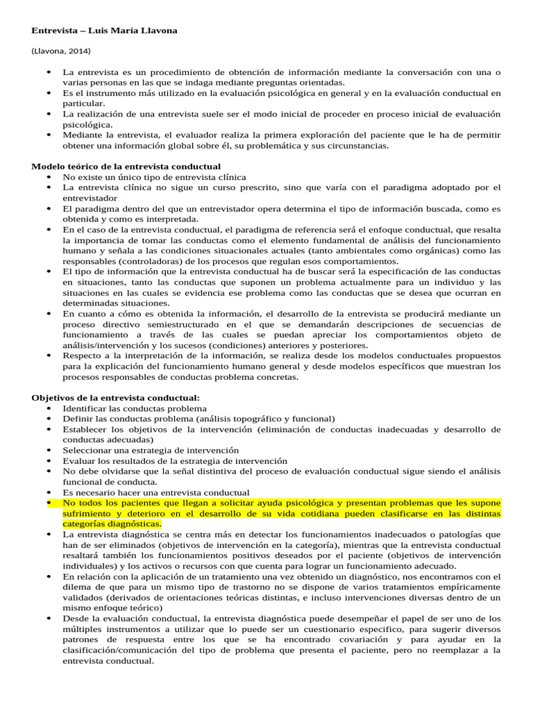 Entrevista Conductual en Psicología | PDF | Comportamiento | Behaviorismo