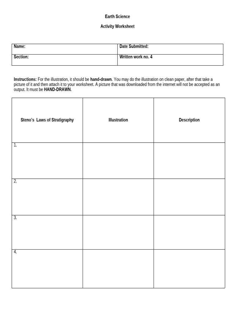 Earth Science Activity: Stratigraphy Worksheet | PDF
