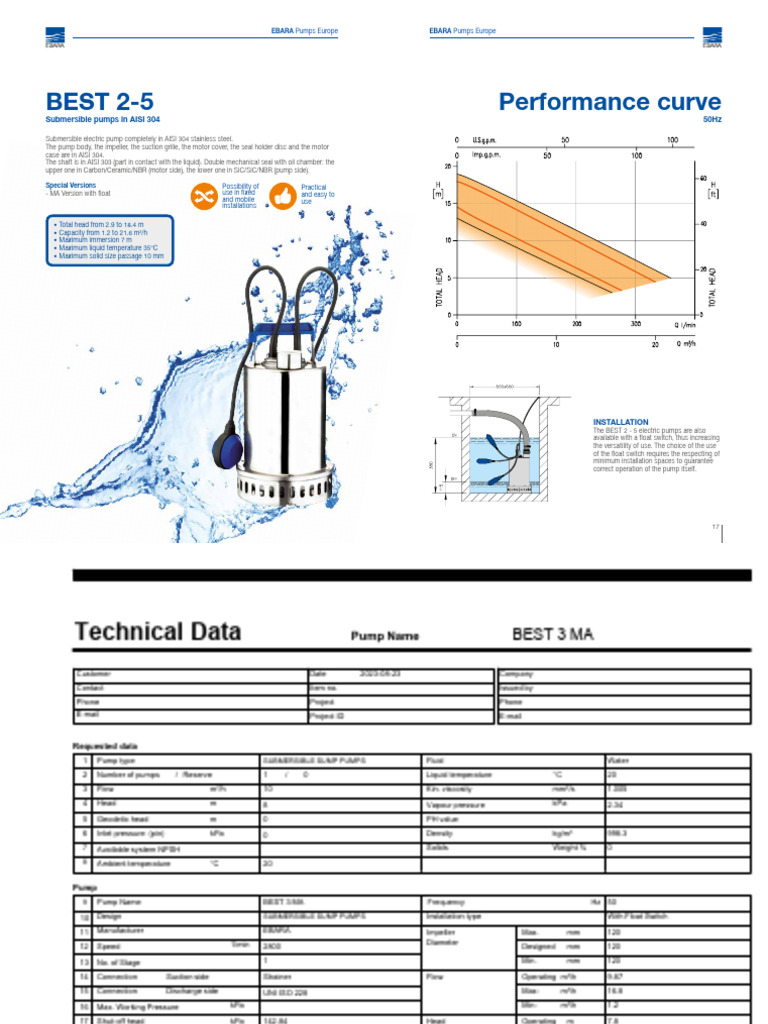 Data Sheet BEST 3 MA | PDF | Pump | Chemical Engineering