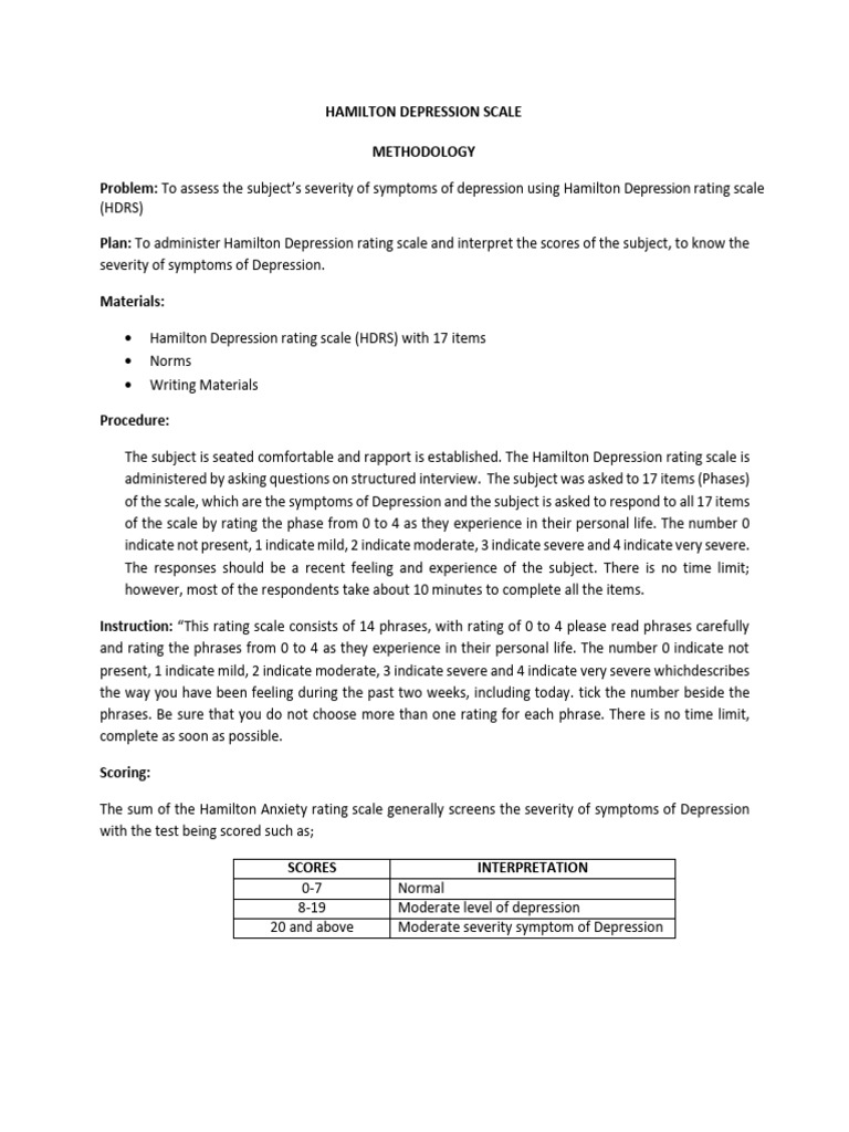 Hamilton_Depression Scale Methodology (1) | PDF | Major Depressive ...