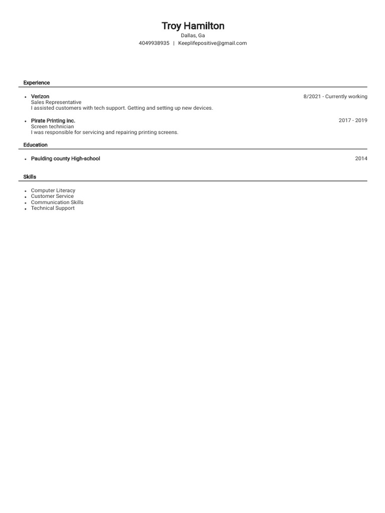 Troy Hamilton's Resume Summary | PDF