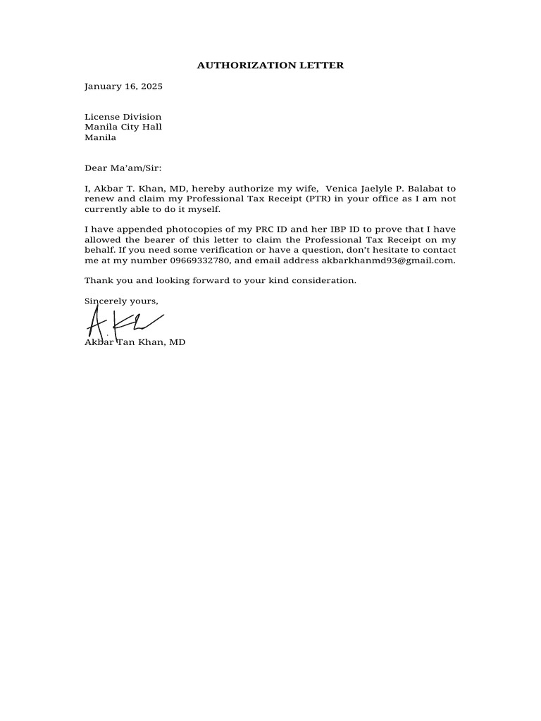 PTR Renewal Authorization Letter | PDF