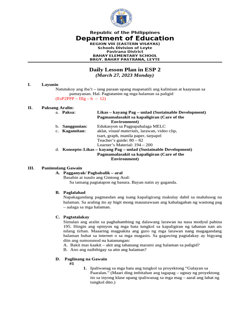 ESP Quarter 3 Week 7 | PDF
