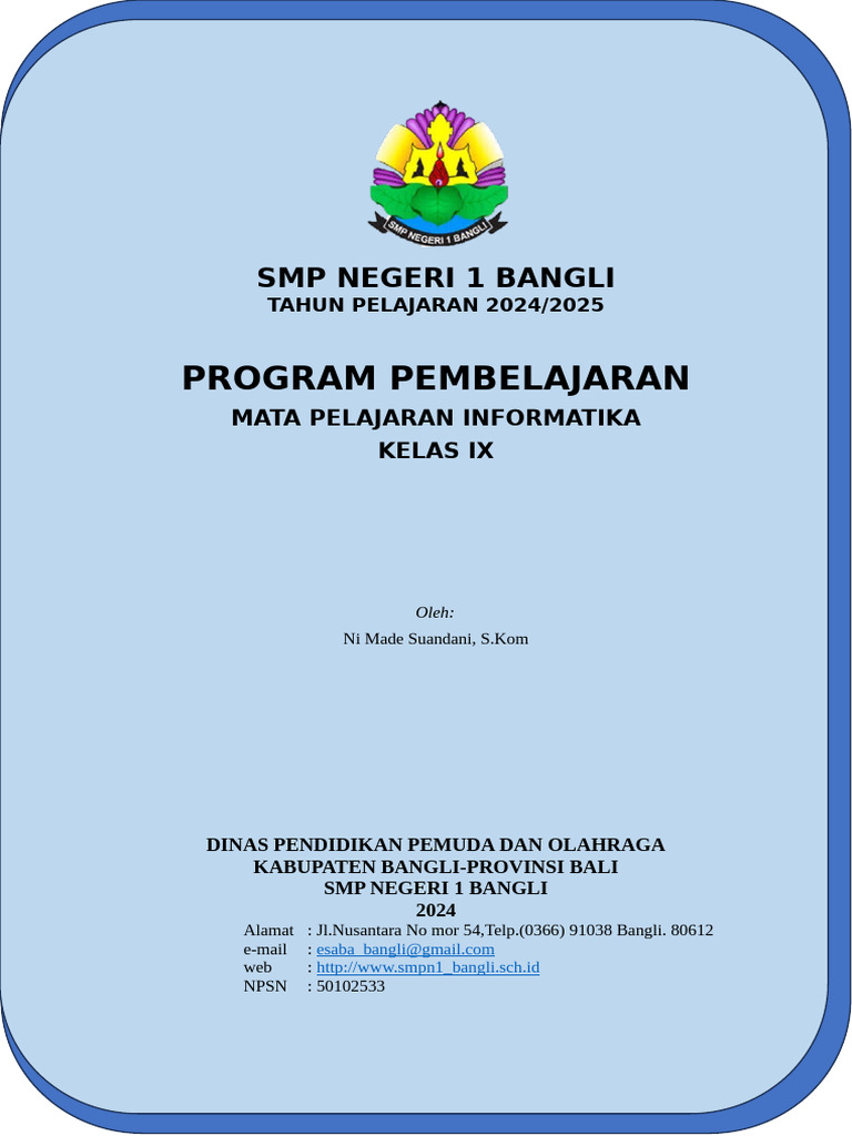 Program Pembelajaran Guru Mapel Informatika Kelas 9 - 2024-2025 | PDF