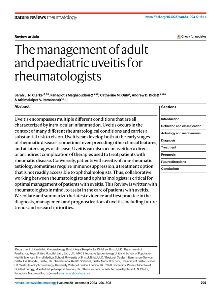 The Management of Adult and Paediatric Uveitis For Rheumatologists ...