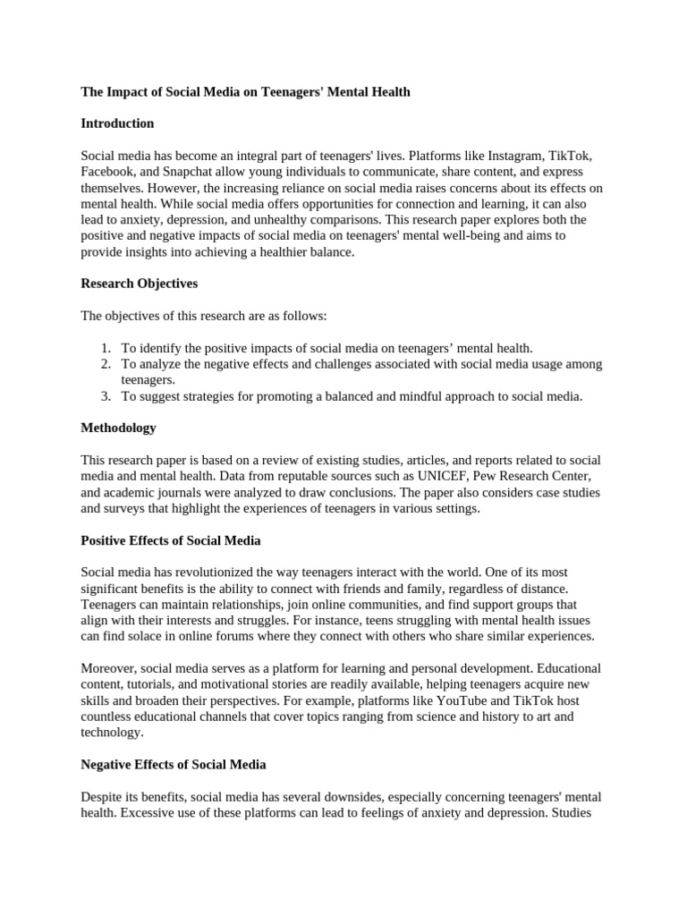 Social Media's Effects on Teen Mental Health | PDF | Social Media ...