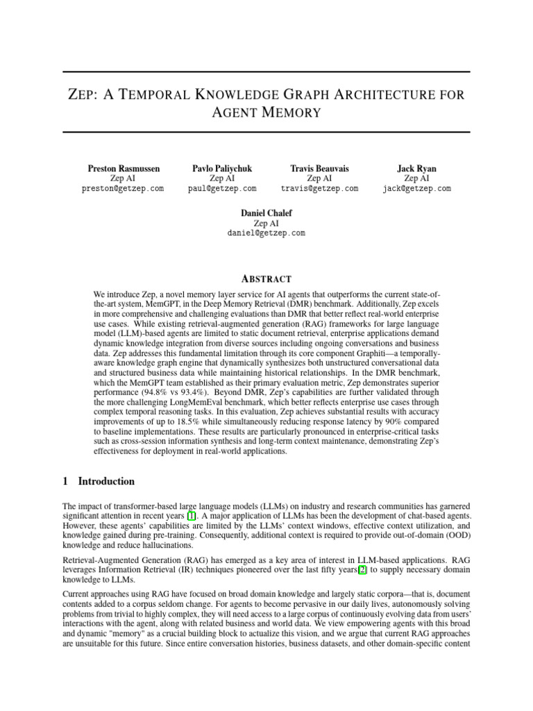 ZEP Temporal Knowledge Graph Architecture For AI Agents | PDF ...