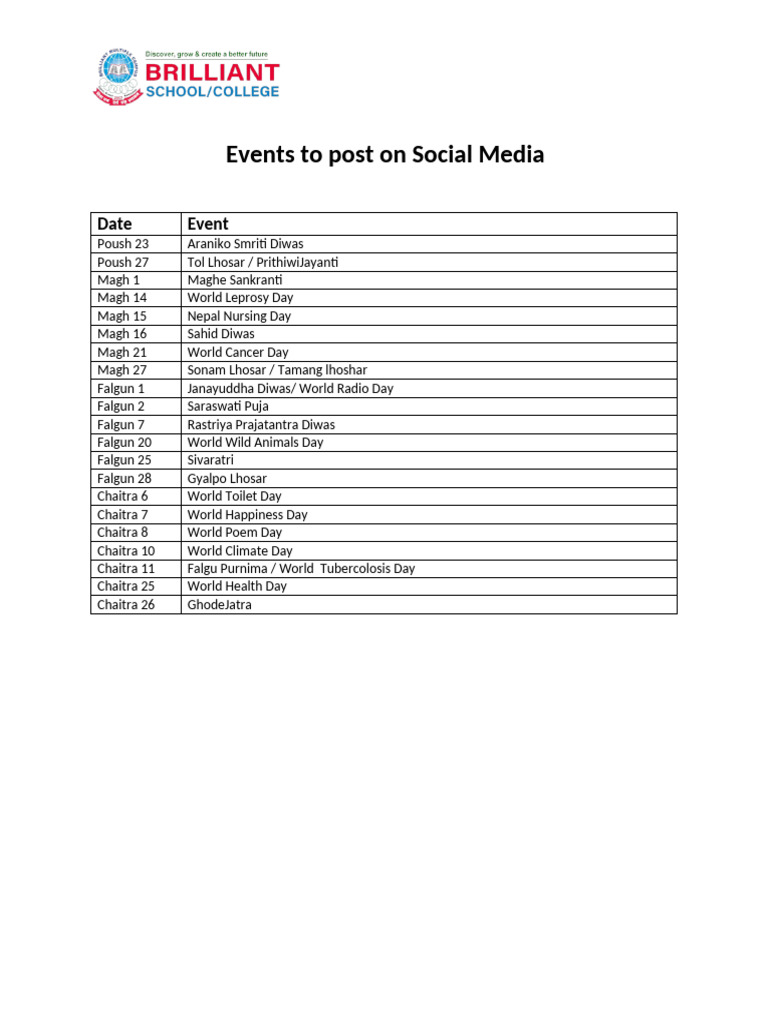 Events For Social Media Post | PDF
