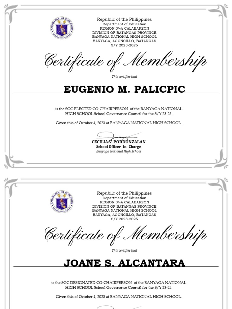 (SGC) Membership Certificate 1b | PDF | Public Administration | Government