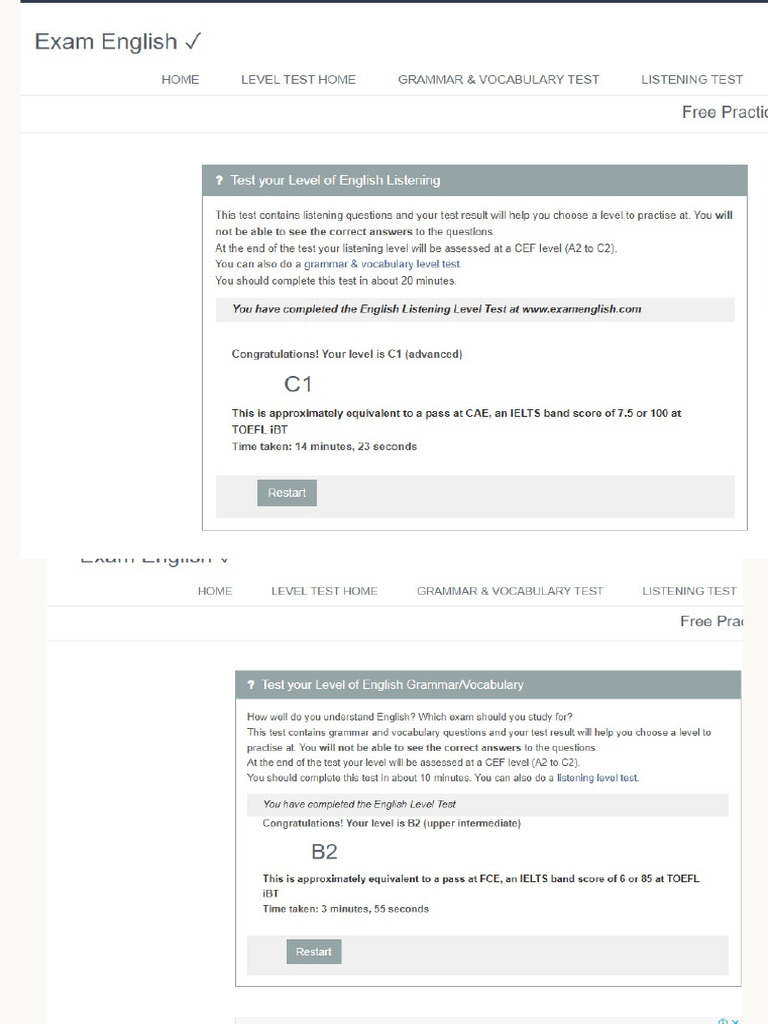 English & Listening Test | PDF