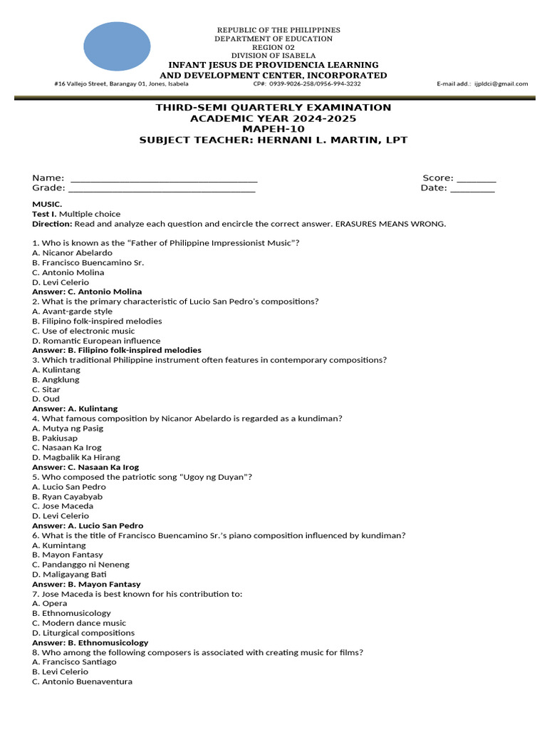 THIRD SEMI EXAM MAPEH -10 | PDF | Millennium Development Goals