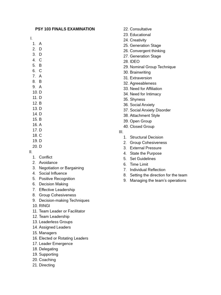 Psy 103 Finals Examination | PDF