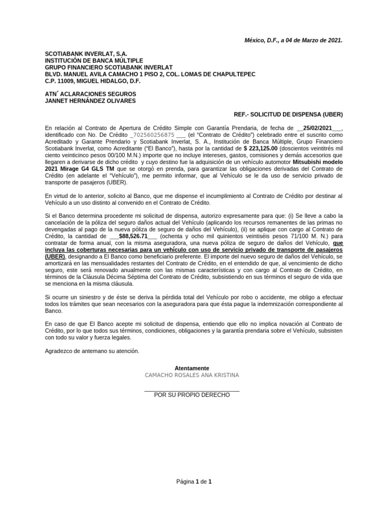 Carta Dispensa (Uber) | PDF | Seguro | Seguro de propiedad