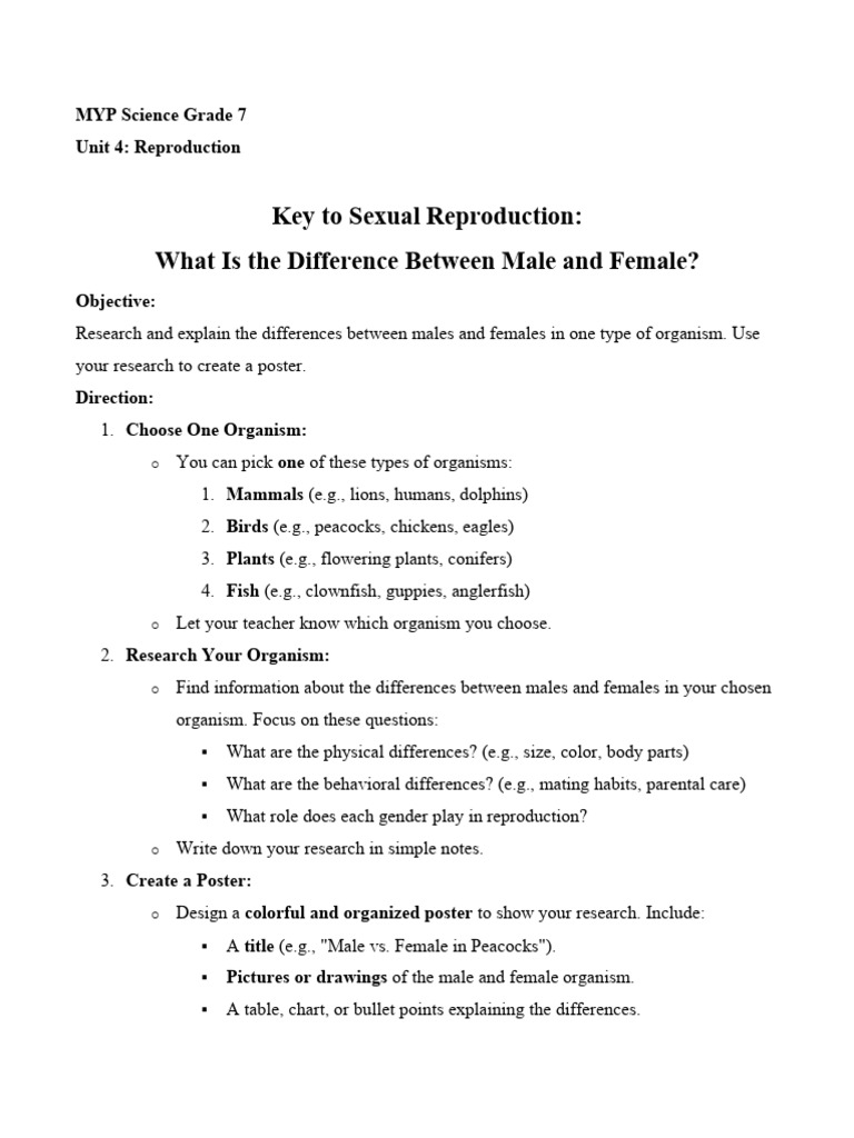 Grade 7 Reproduction Project Guide | PDF | Male | Reproduction