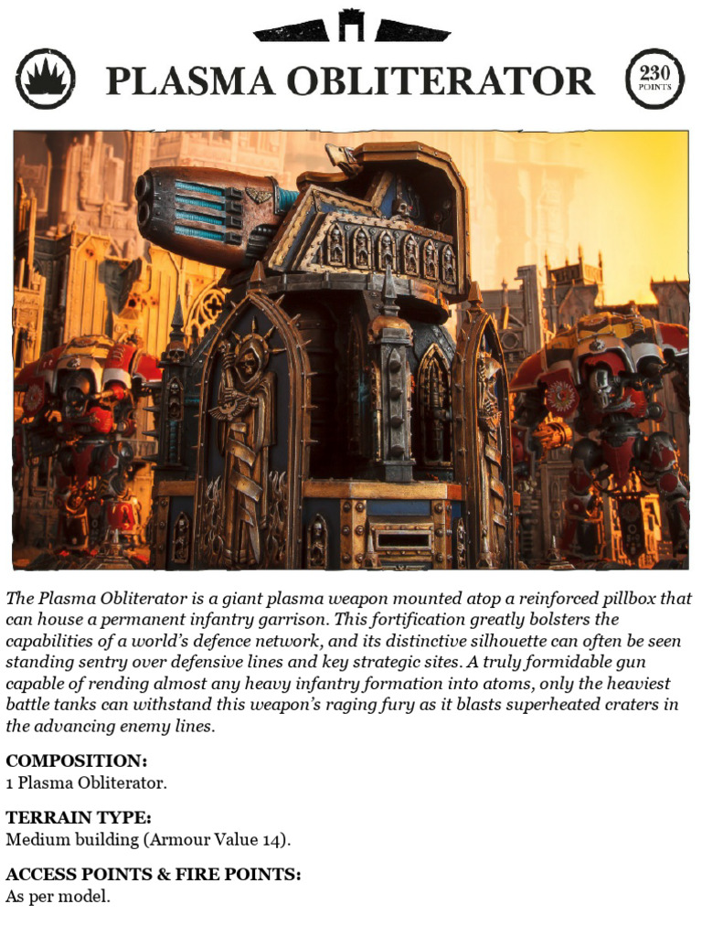 Warhammer 40k - Army List - Datasheet - Plasma Obliterator (7E) | PDF