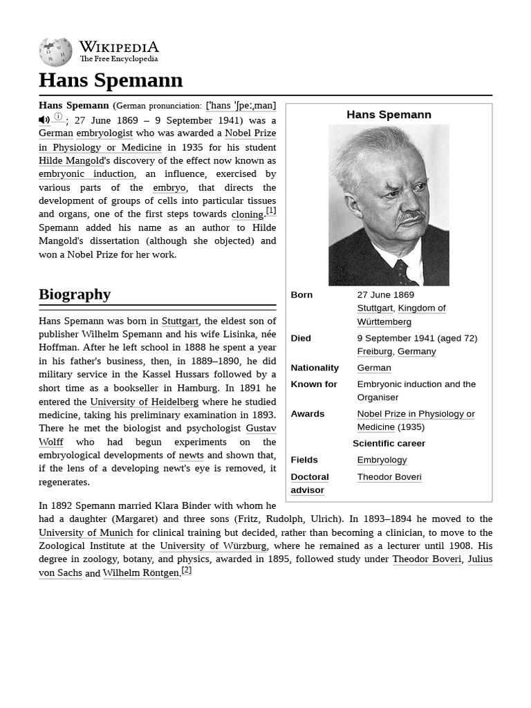 Hans_Spemann | PDF | Biology | Developmental Biology