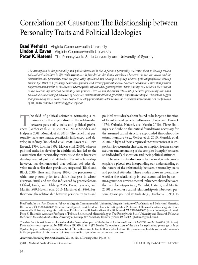 Psychology - Correlation Not Causation - The Relationship Between Personality Traits and ...