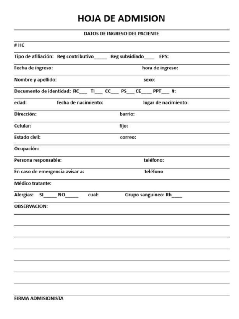 Hoja De Admision Pdf
