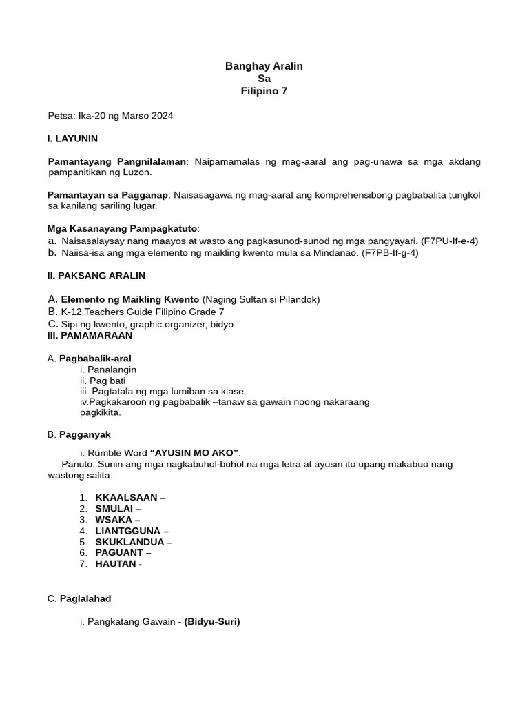 COT Lesson Plan FIL7 | PDF